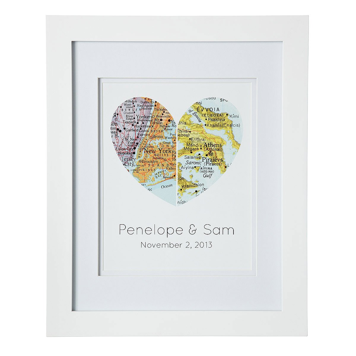 Map of Our Hearts | personalized, couples, maps, hometown | Uncommon Goods