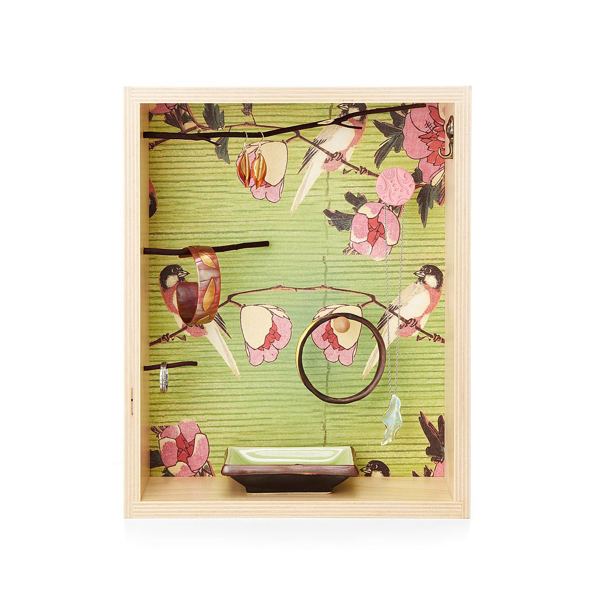 Birds on Green Jewelry Box | jewelry display, hand painted wood ...