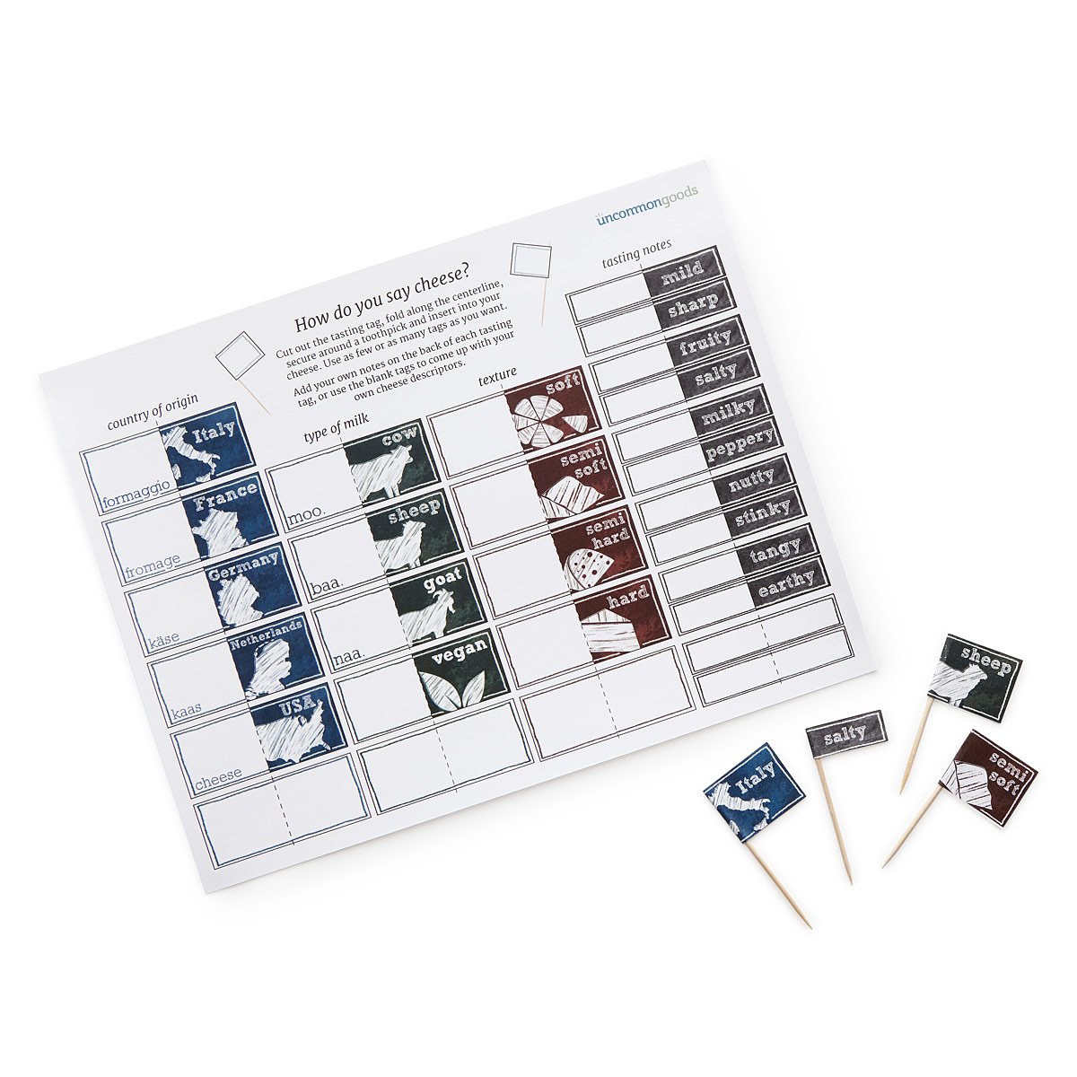 Uncommon Goods | Printable Cheese Tasting Tags | downloadable designs ...