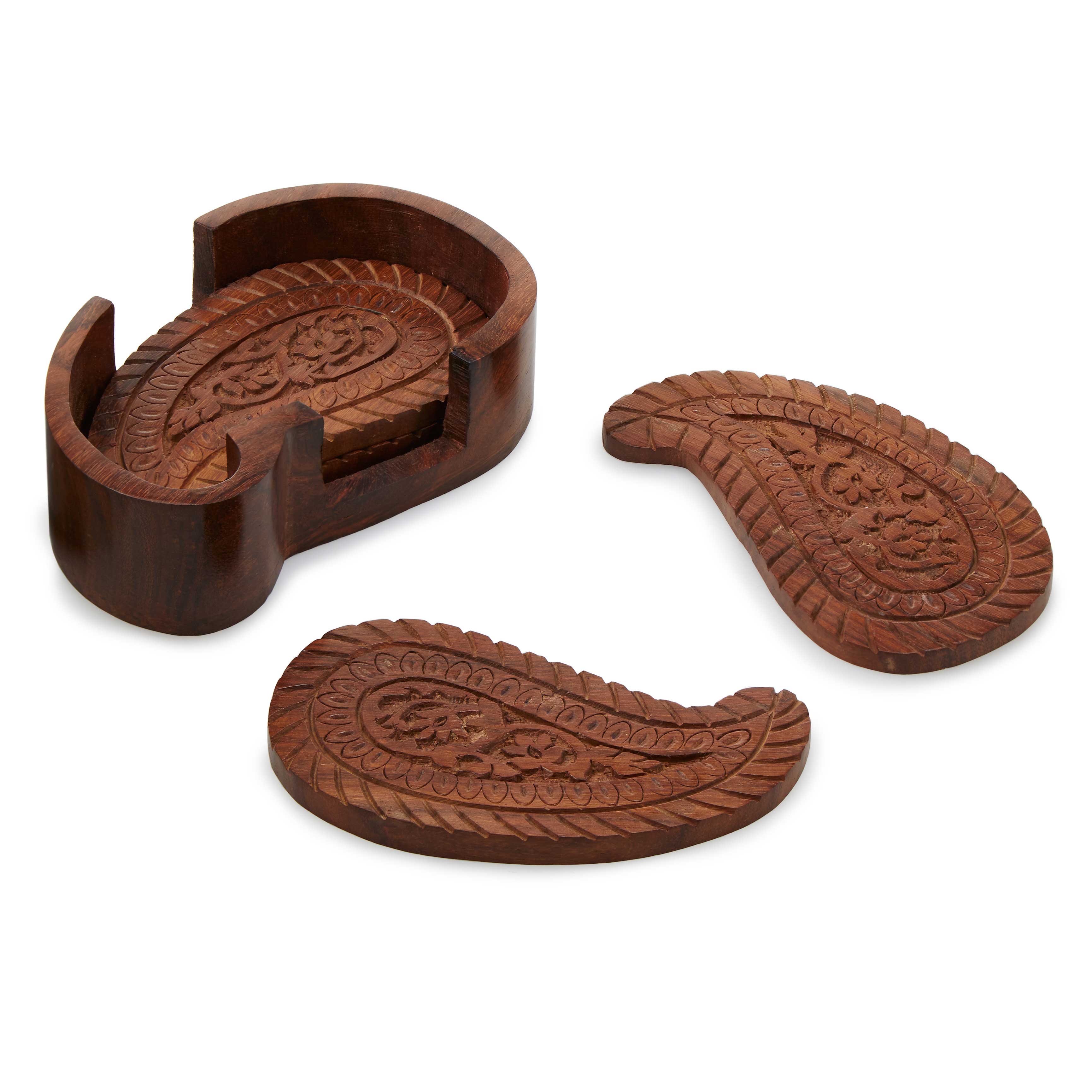 Paisley Coasters - Set of 4 | wooden coasters, handmade | Uncommon Goods