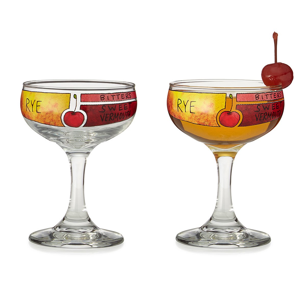 Manhattan Cocktail Diagram Glassware - Set of 2 | Unique Barware Gift ...