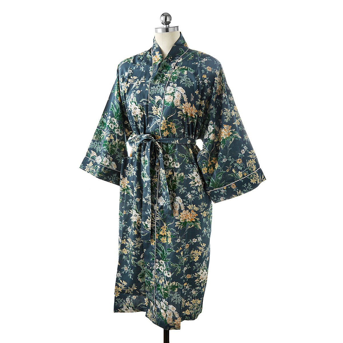 Floral Spruce Cotton Robe | Handprint Hand Printed Robe | Uncommon Goods
