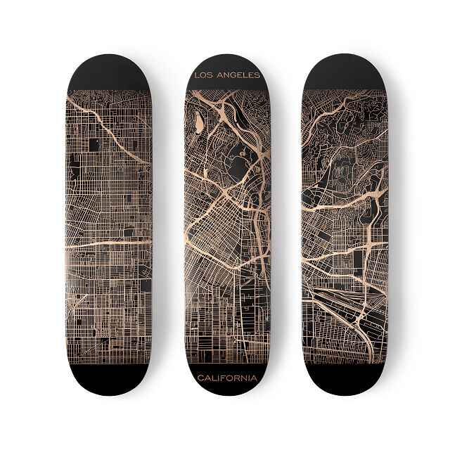 Custom Engraved 3 Deck Skateboard Map | Skateboard Art | Uncommon Goods