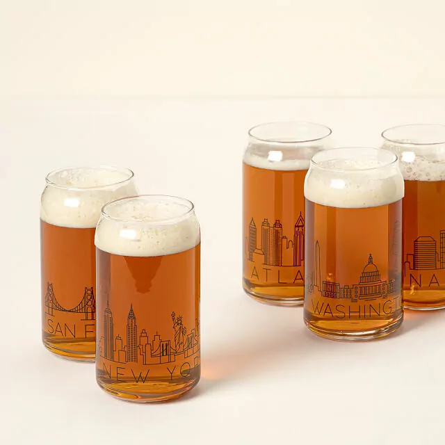 Uncommon Goods | City Skyline Beer Glasses - Set of 2 | Beer