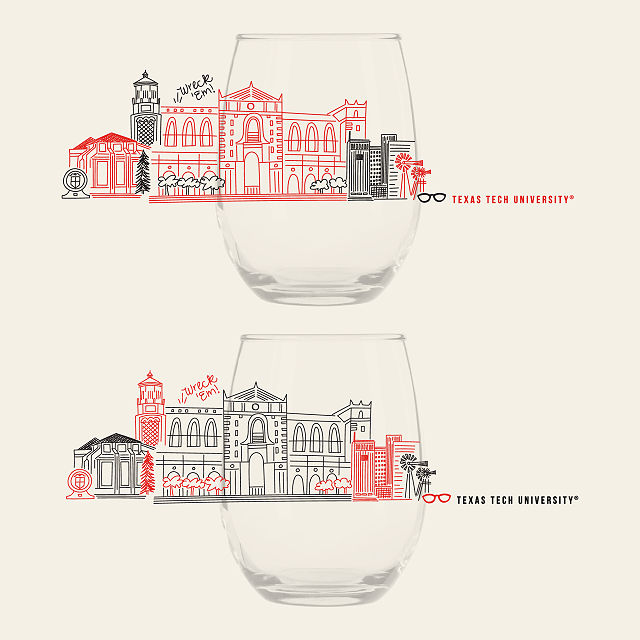 College Cityscape Wine Glasses - Set of 2