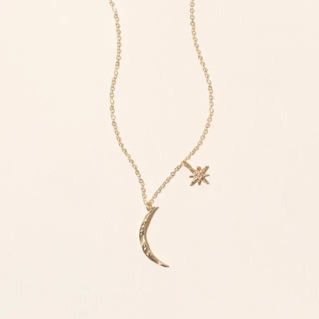 14k Gold & Diamond Moon and Star Necklace - Great Gifts Club