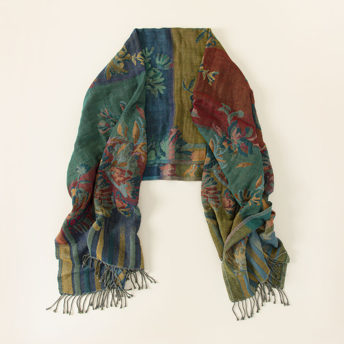 Uncommon Goods | Botanical Rainbow Reversible Wrap | Handwoven Shawl