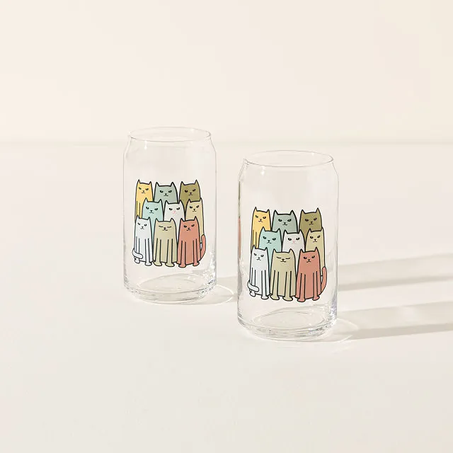 Cats on Cats Glasses - Set of 2 | Cute Cat Illustration | Uncommon Goods