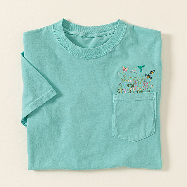 Wildflowers Bloom Embroidered Pocket Tee | Apparel | Uncommon Goods