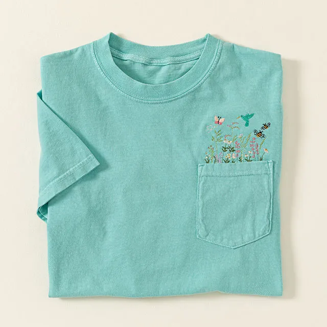 Wildflowers Bloom Embroidered Pocket Tee | Apparel | Uncommon Goods