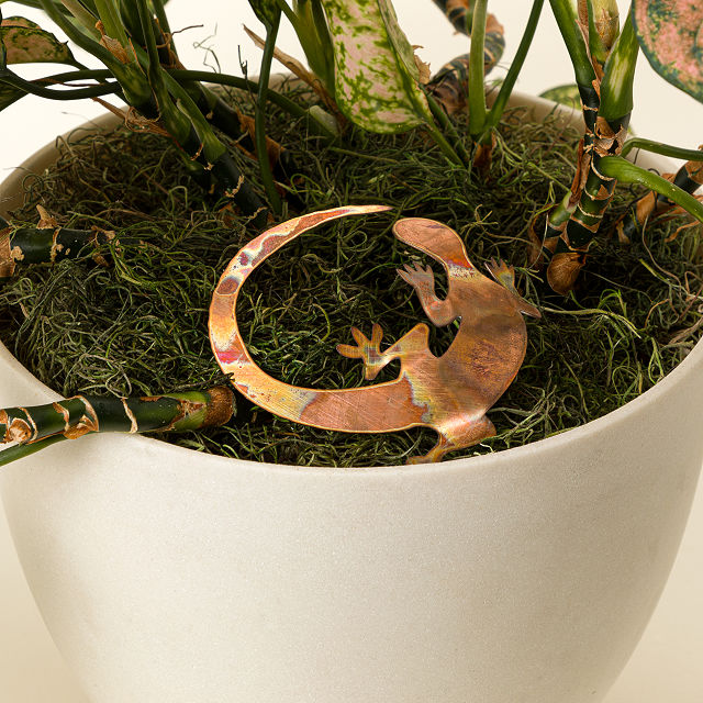 Uncommon Goods | Copper Gecko Garden Stake Set | Garden
