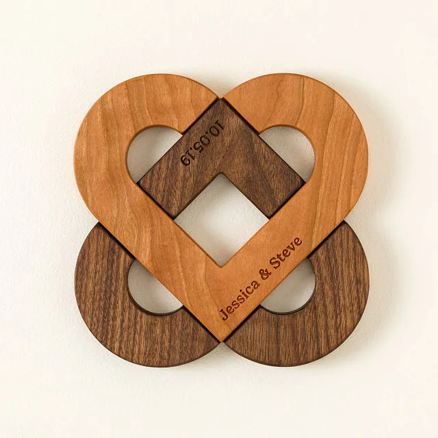 Uncommon Goods | Personalized Interlocking Hearts Trivet Set
