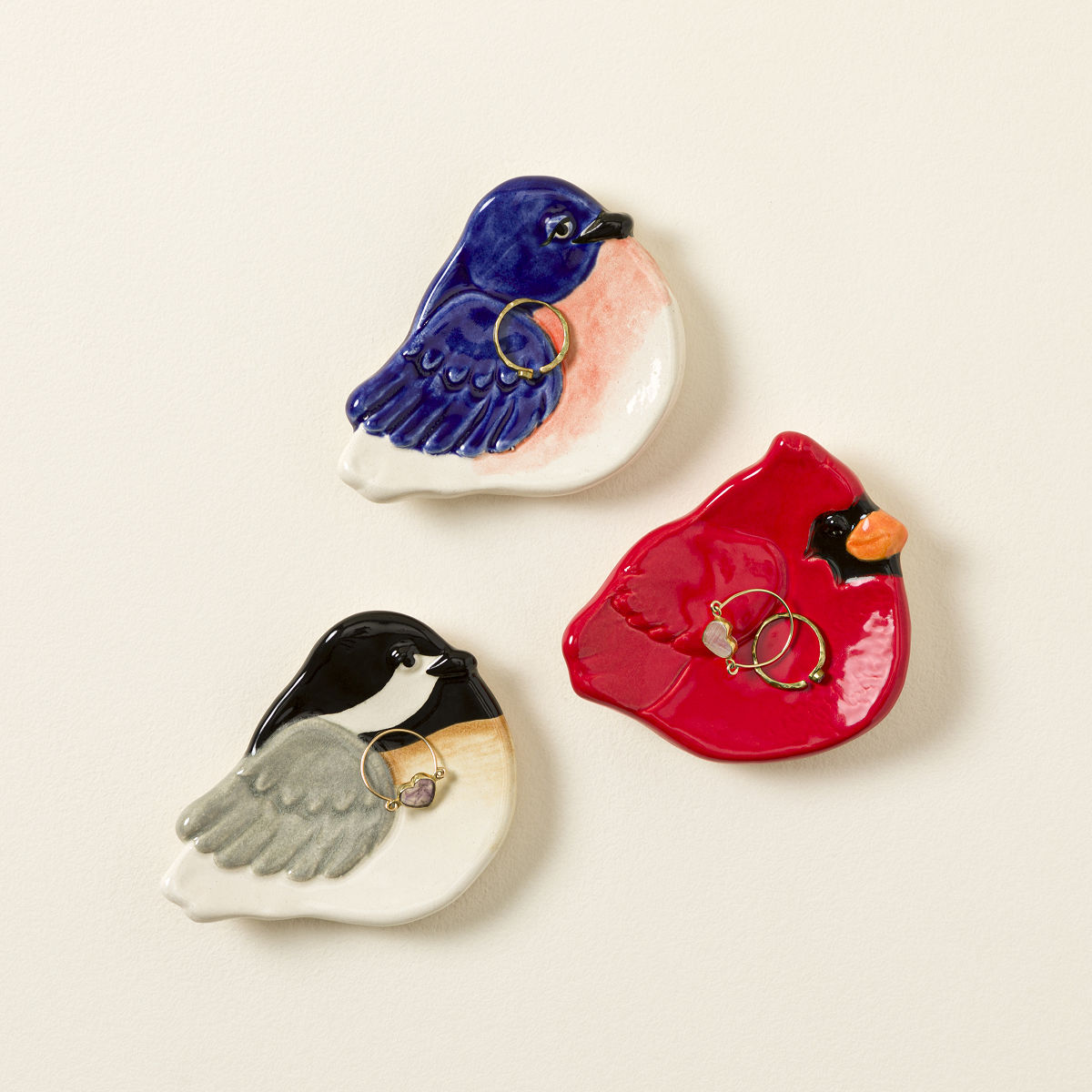 Uncommon Goods | Ceramic Bird Dishes - Set of 3 | Bird Dishes