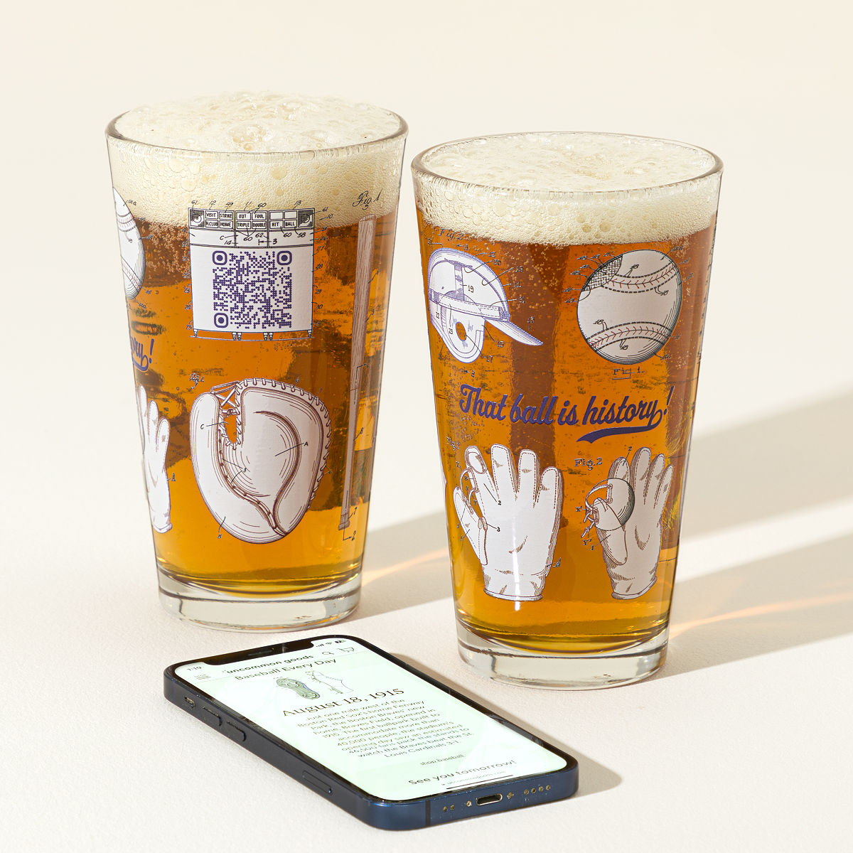 Uncommon Goods | Baseball Every Day Interactive QR Glass | Glass