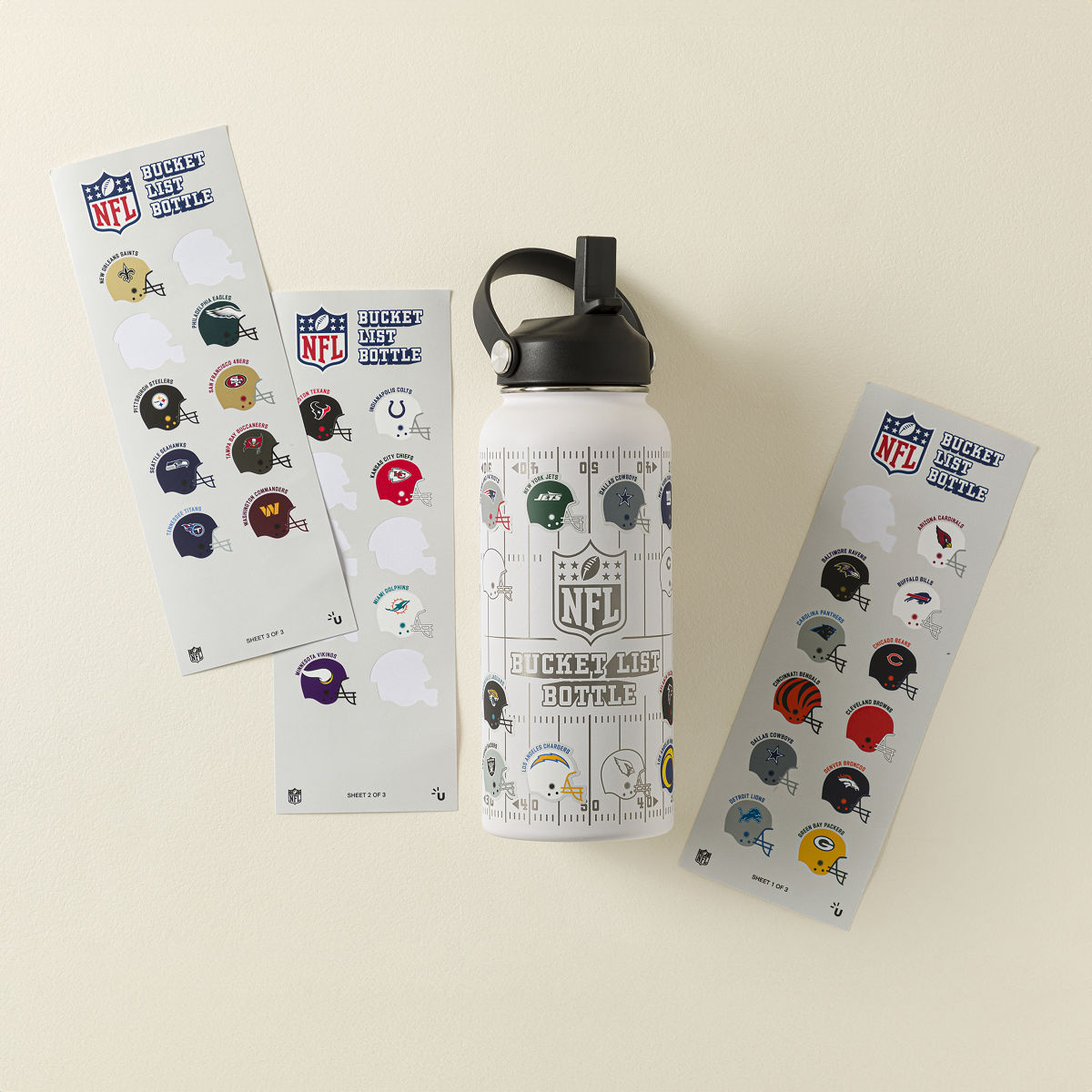 Uncommon Goods | NFL Bucket List Water Bottle | NFL Water Bottle