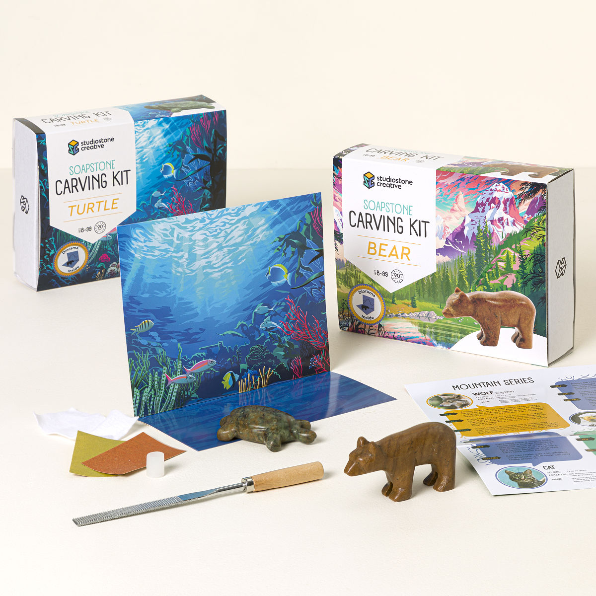 Uncommon Goods | Soapstone Mini Animal Carving Kit | Kids Crafts