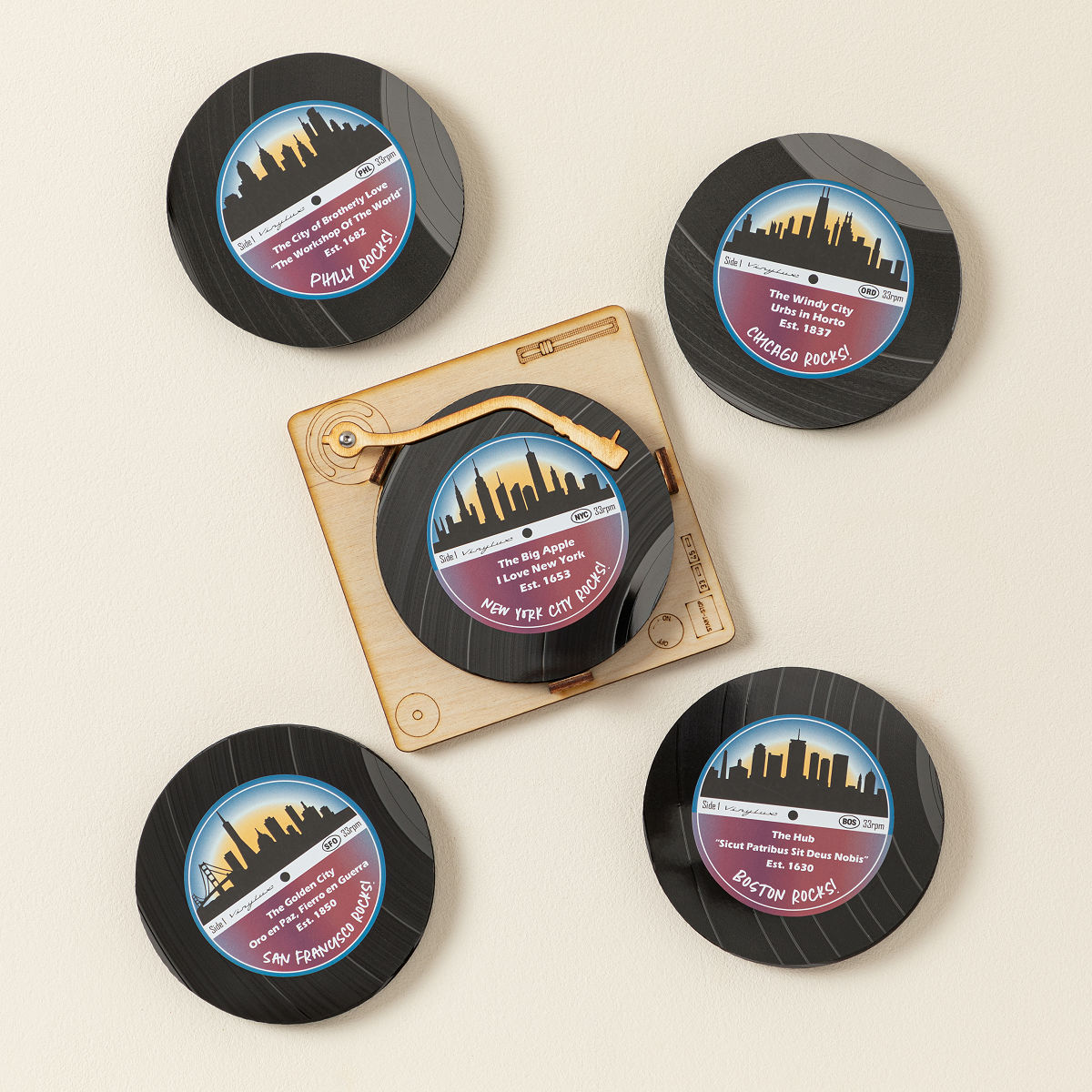 Uncommon Goods | Your City Rocks! Upcycled Record Coaster Set | Record ...