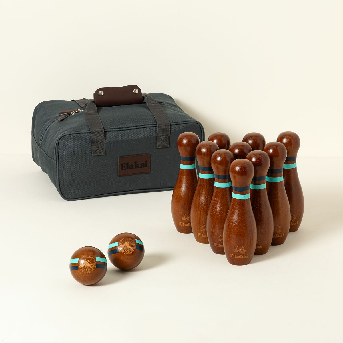 Uncommon Goods | Wooden Lawn Bowling Travel Set | portable bowling