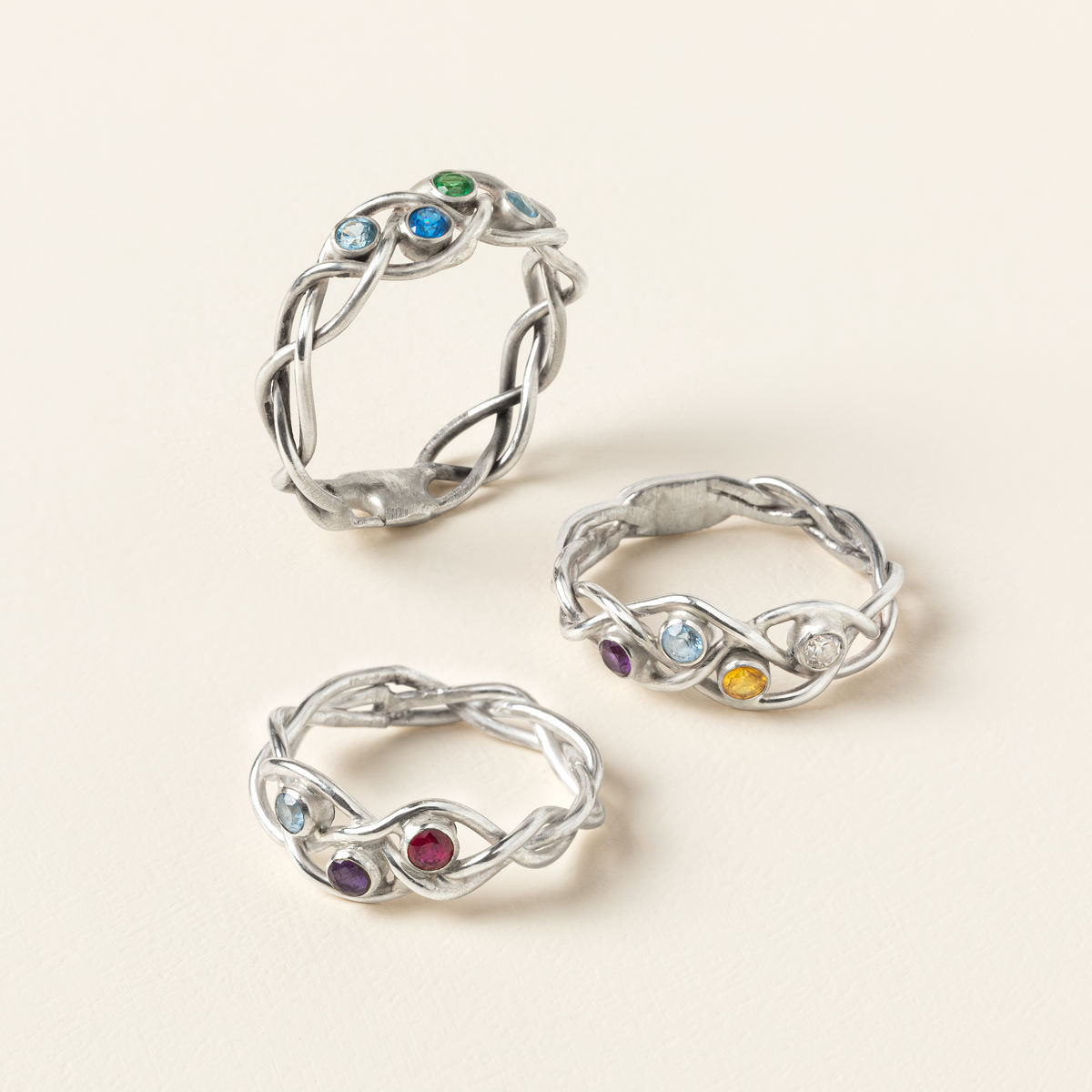 Uncommon Goods | Handmade Braided Birthstone Ring | mixed birthstone ring