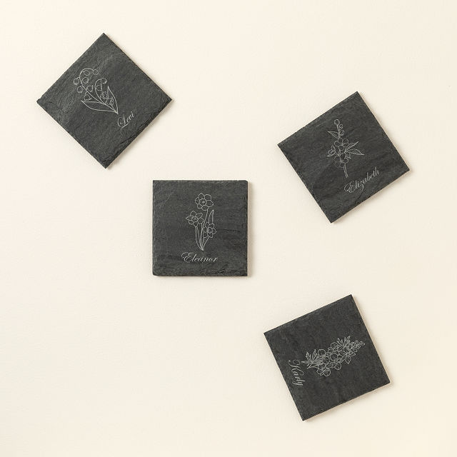Custom Birth Flower Slate Coasters