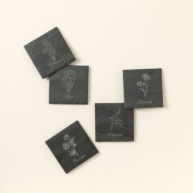 Custom Birth Flower Slate Coasters
