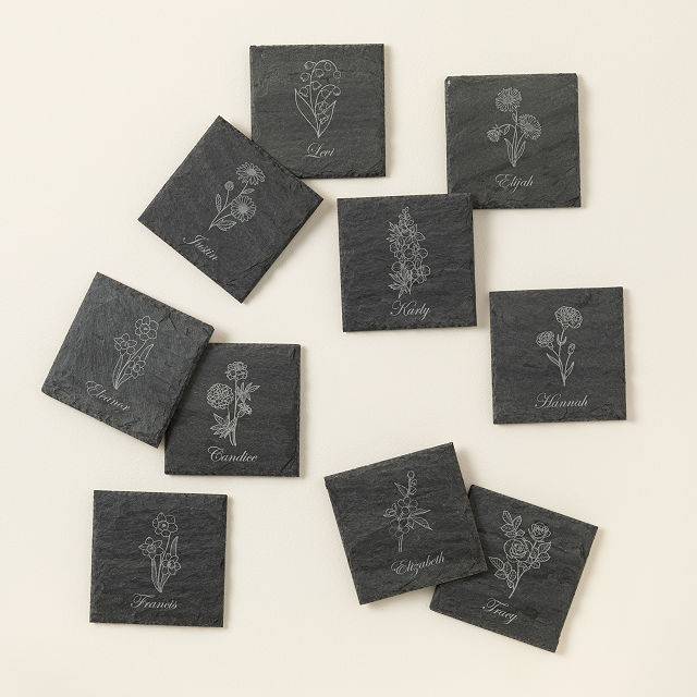 Custom Birth Flower Slate Coasters