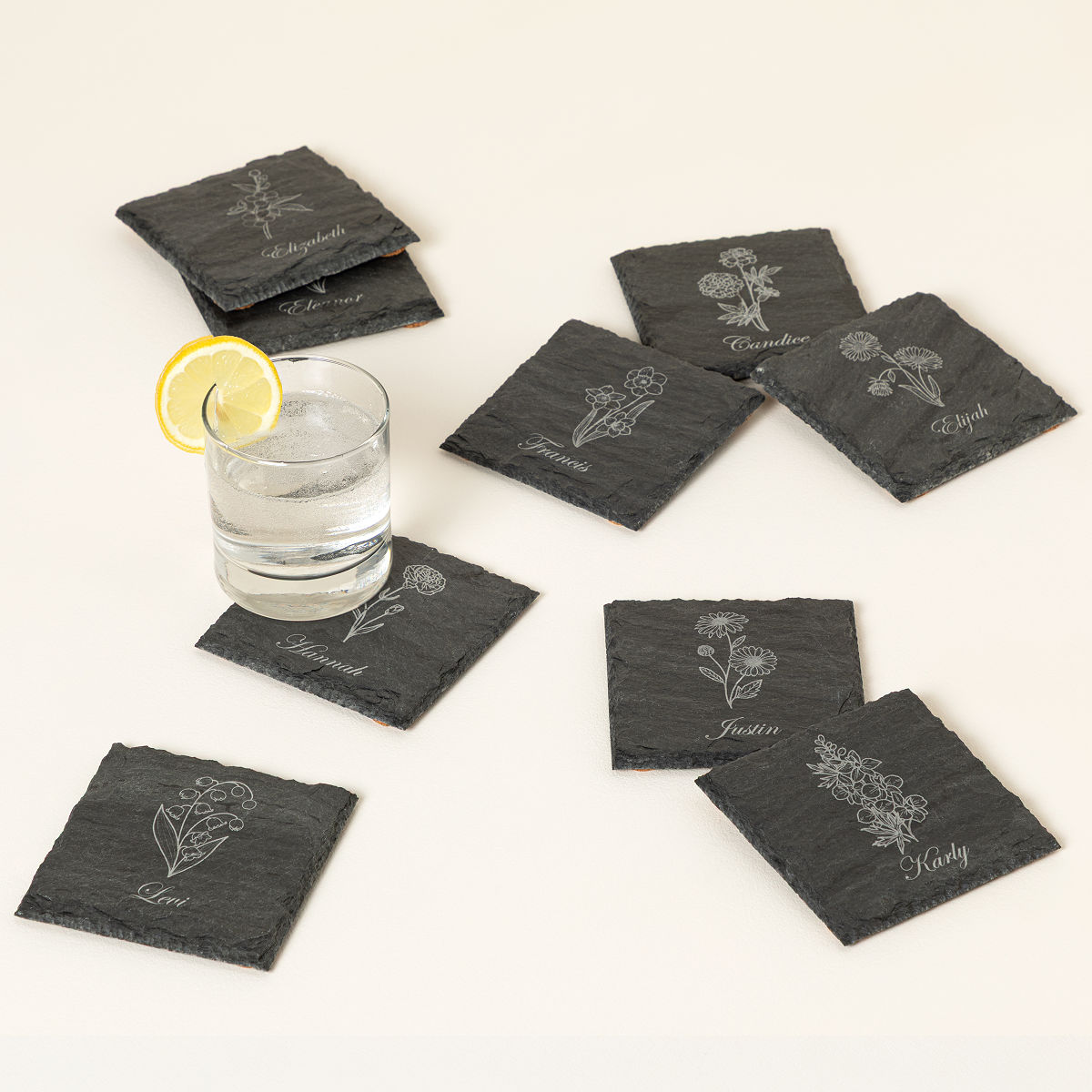 Uncommon Goods | Custom Birth Flower Slate Coasters | slate coasters