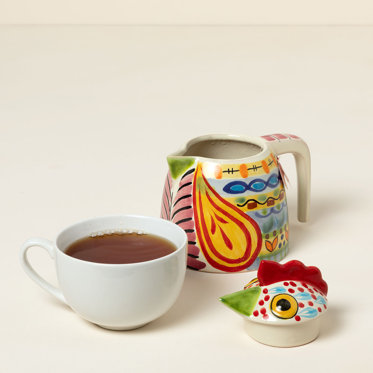 Uncommon Goods | Majolica Rooster Tea Kettle | rooster tea kettle