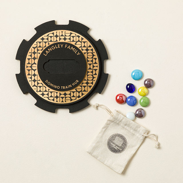 Uncommon Goods | Hub and Stones - Personalized Domino Train Hub Set | dominoes set
