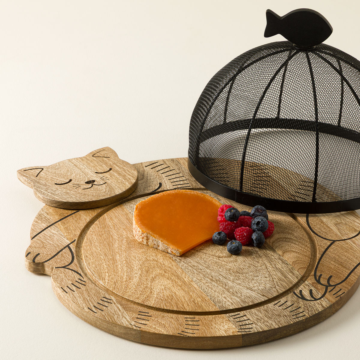 Uncommon Goods | Cozy Cat Serving Board & Cloche | cat serving board