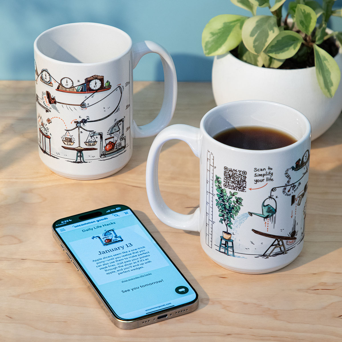 Uncommon Goods | Daily Life Hack Interactive QR Mug | life hacks